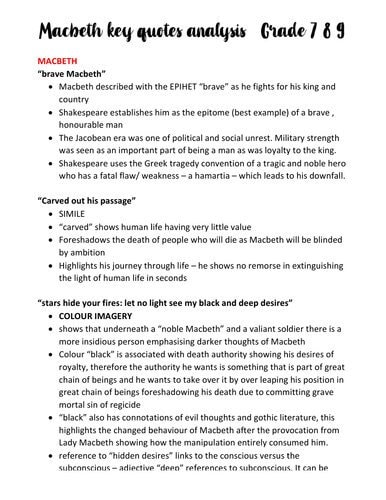 Macbeth Quotes and Analysis Grade 7/8/9 Analysis - Etsy