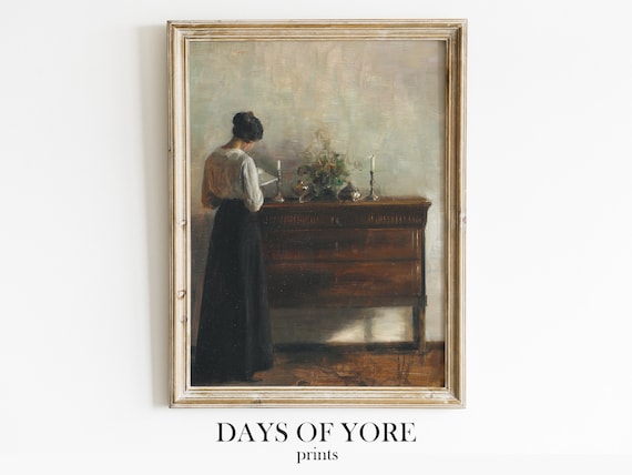 Vintage Print Woman Downloadable Art of Woman Reading a Book | Etsy