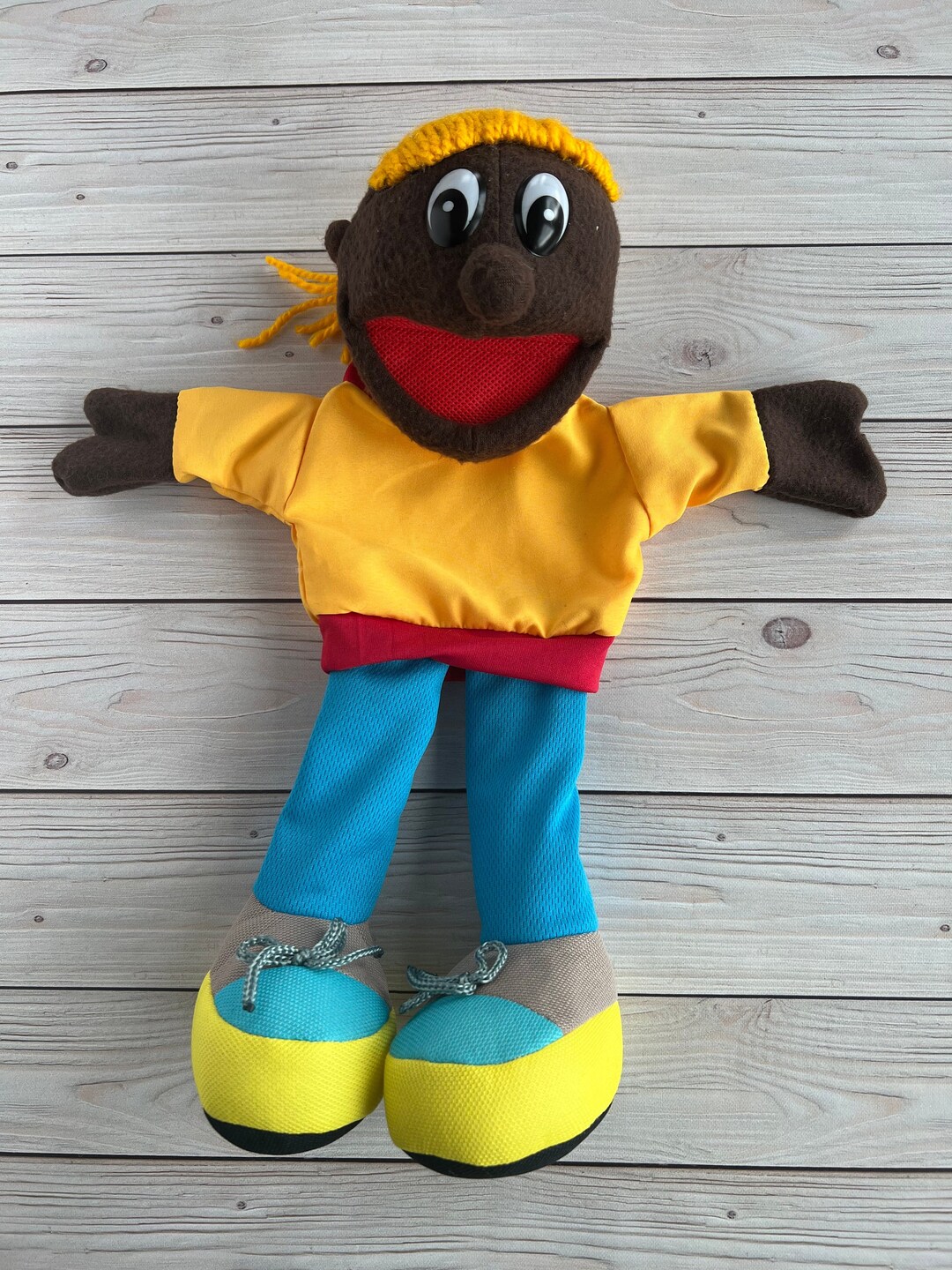 African American Boy Hand Puppet Movable Mouth, Speech Therapy ...