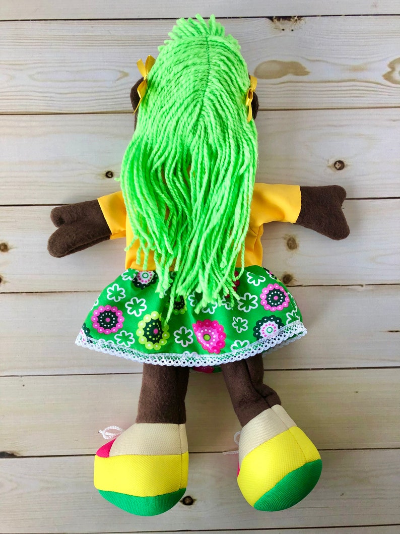 African American Girl Hand Puppet- Green Hair- Teaching Kids Diversity ...