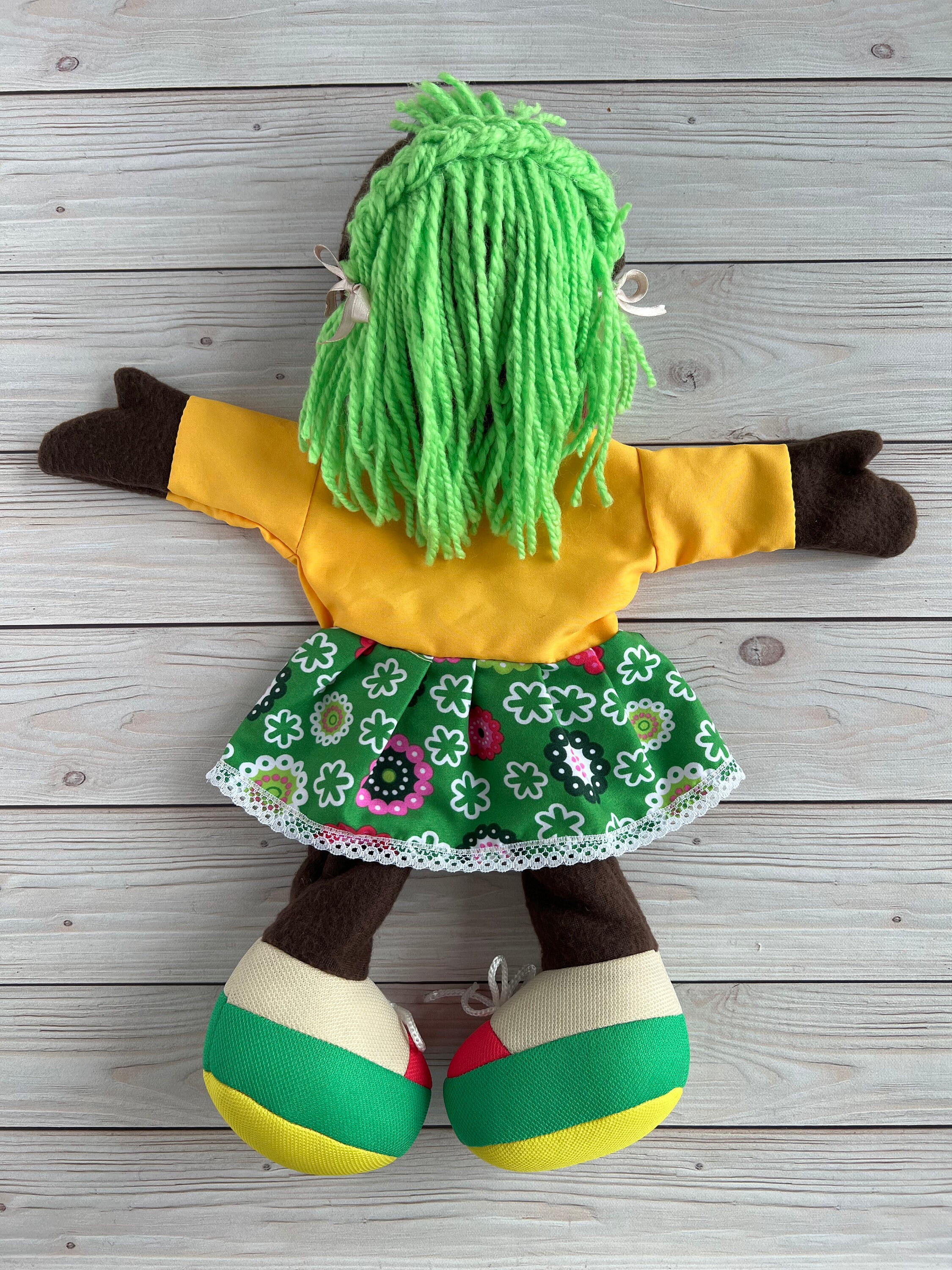African American Girl Hand Puppet- Green Hair- Teaching Kids Diversity ...