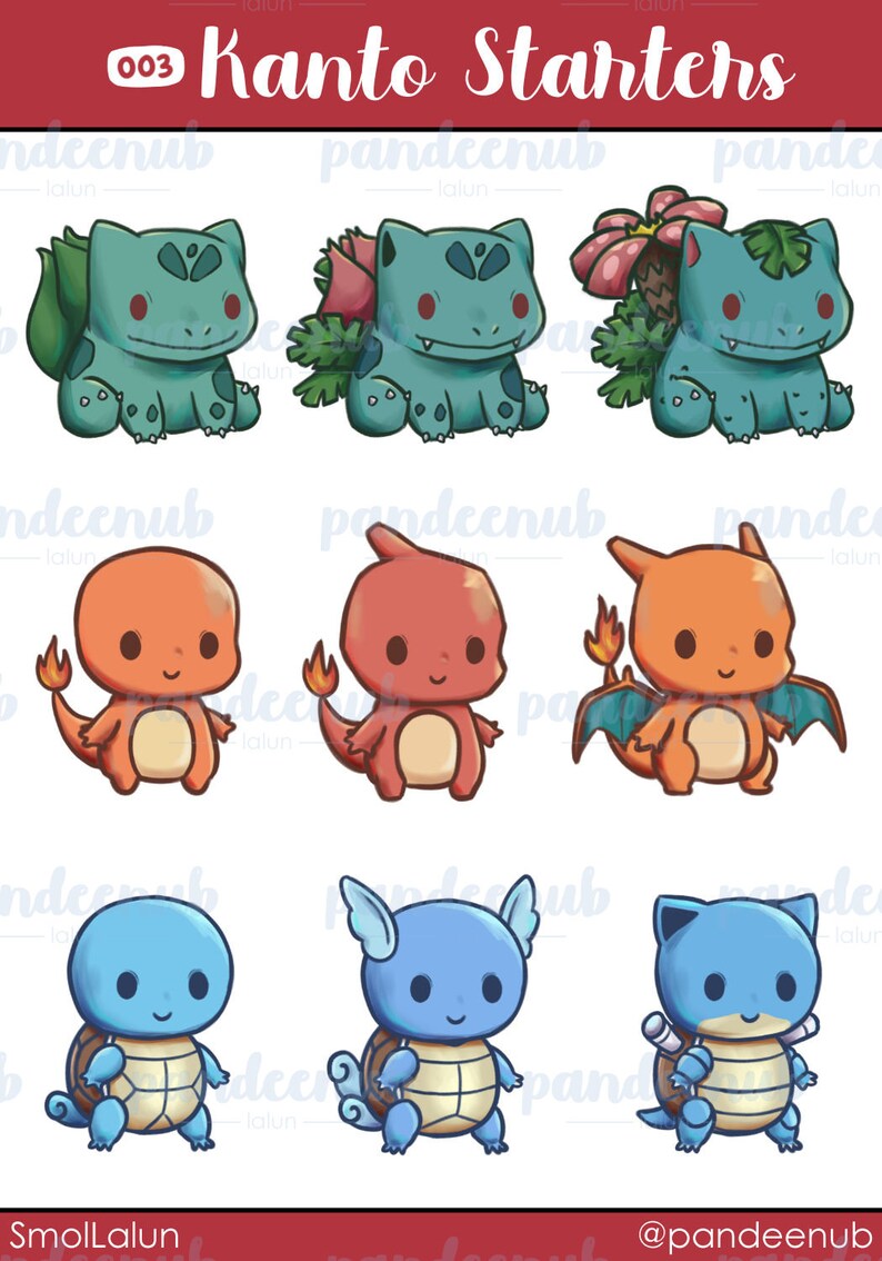 Pokemon Chibi Starters Sticker Sheets | Planner Stickers, Journaling ...