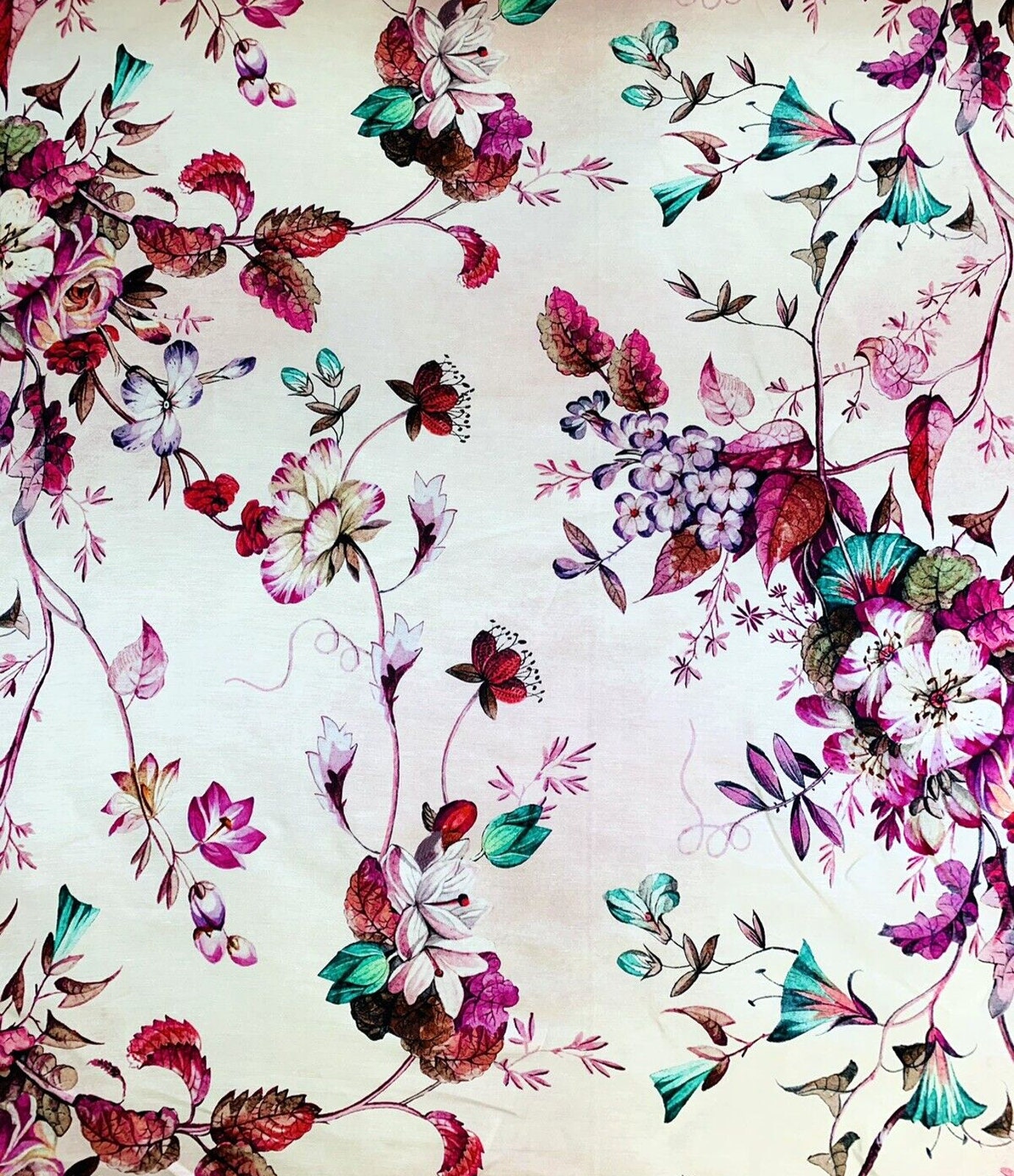 Bella Notte Silk Linen Fleur Pink Green Purple Floral Fabric New 59" W ...