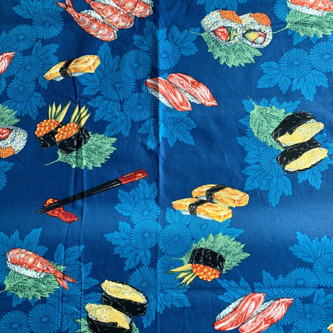 Vintage Trendex Fabrics 2002 44W Sold BTY Sushi Seafood Lobster Clam ...