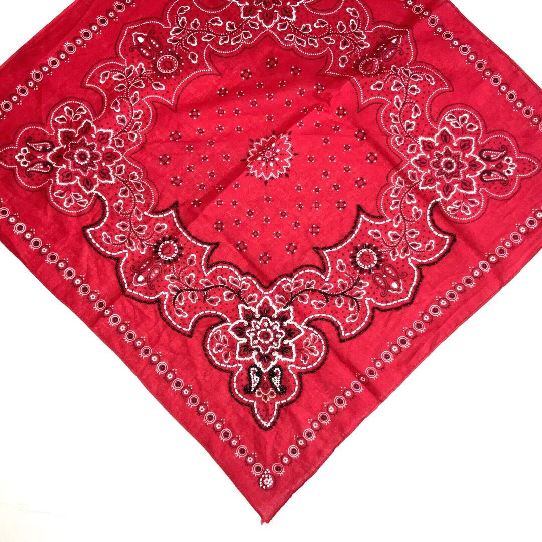 Hand-beaded Red 21 Inch Bandana Handkerchief Fast Color 100% Cotton ...