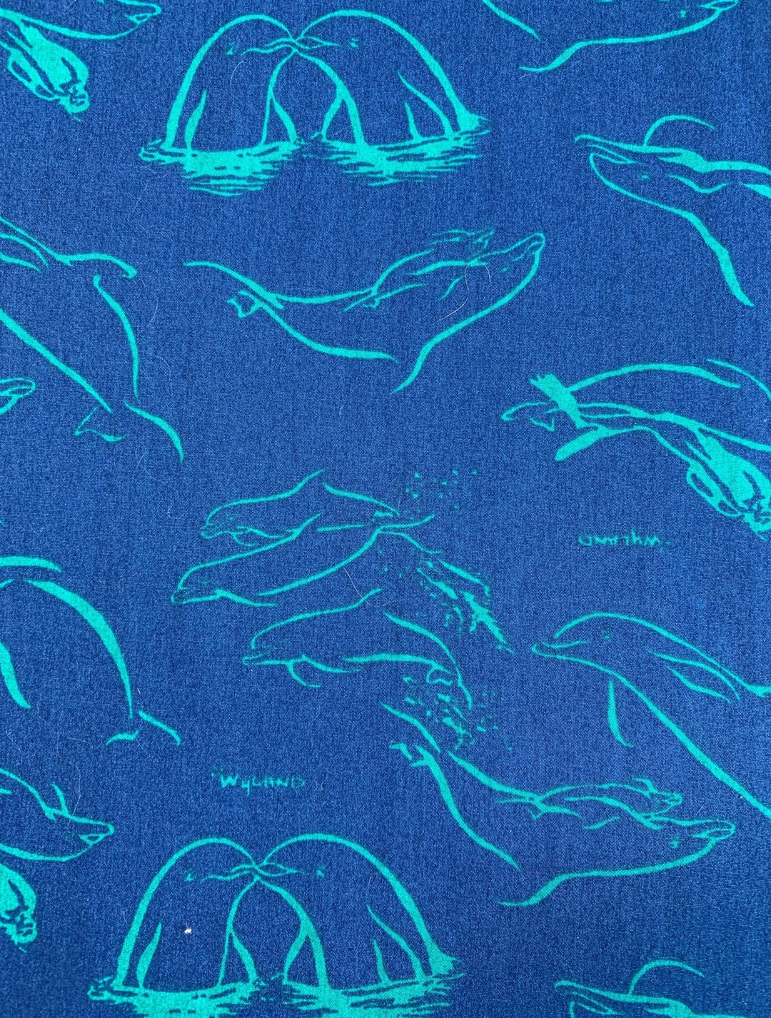 Dolphin Wyland Fabric Blue Aqua Cotton Trans-pacific Textiles 45" W ...