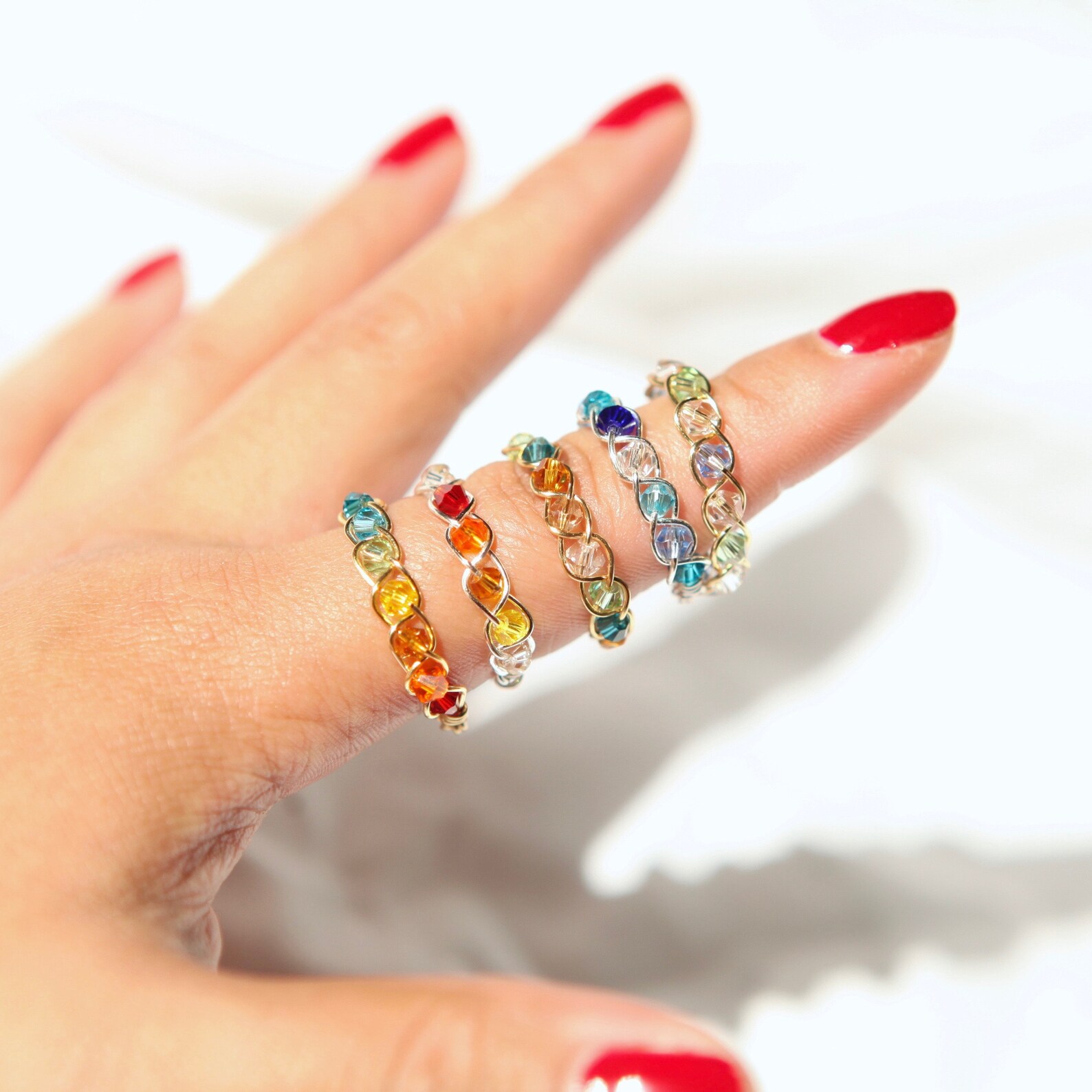 Custom Braided Bicone Crystal Rings Customizable Rainbow - Etsy