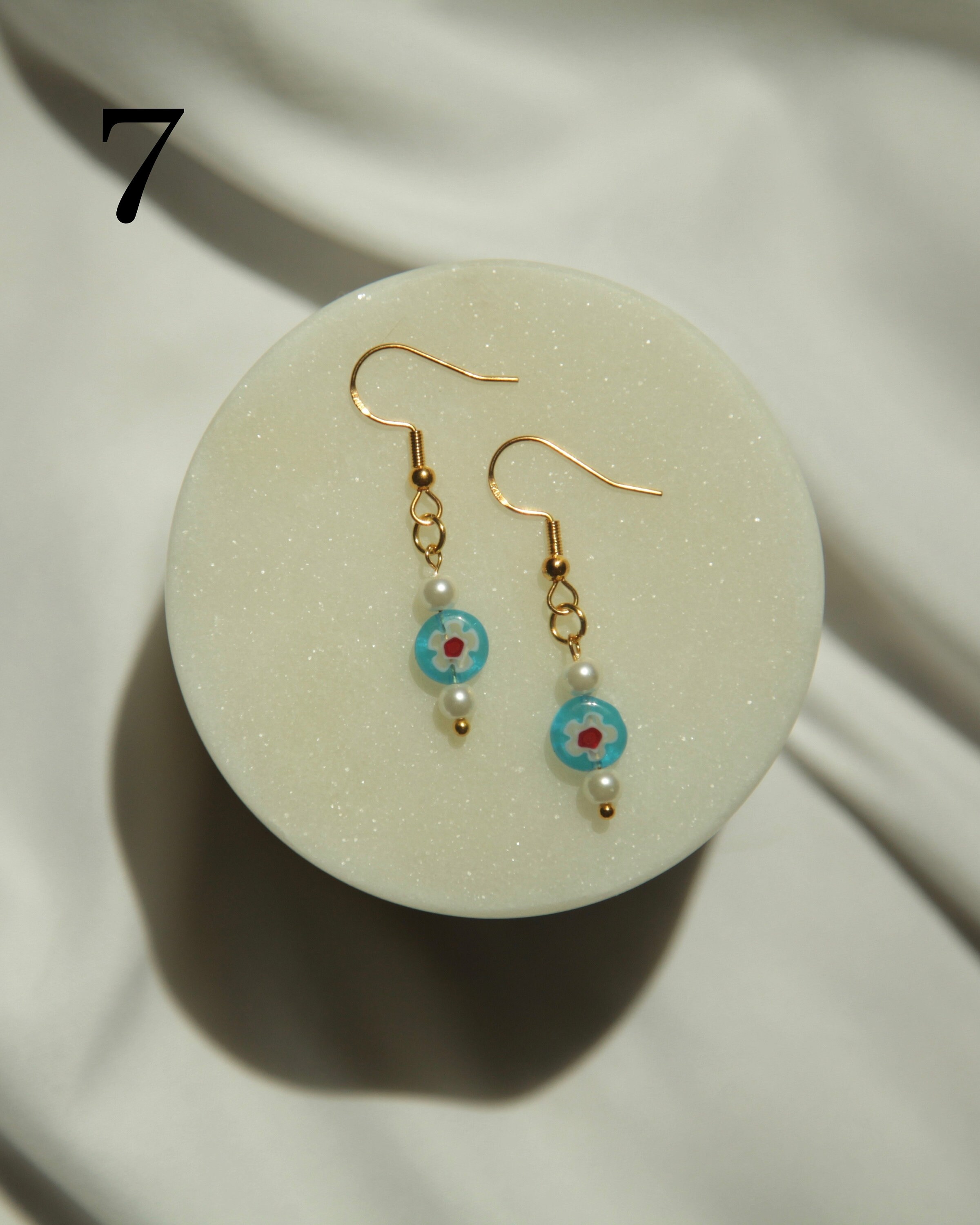925 Sterling Silver/gold Pearl & Colorful Glass Bead Flower/millefiori Earrings (hypoallergenic ...