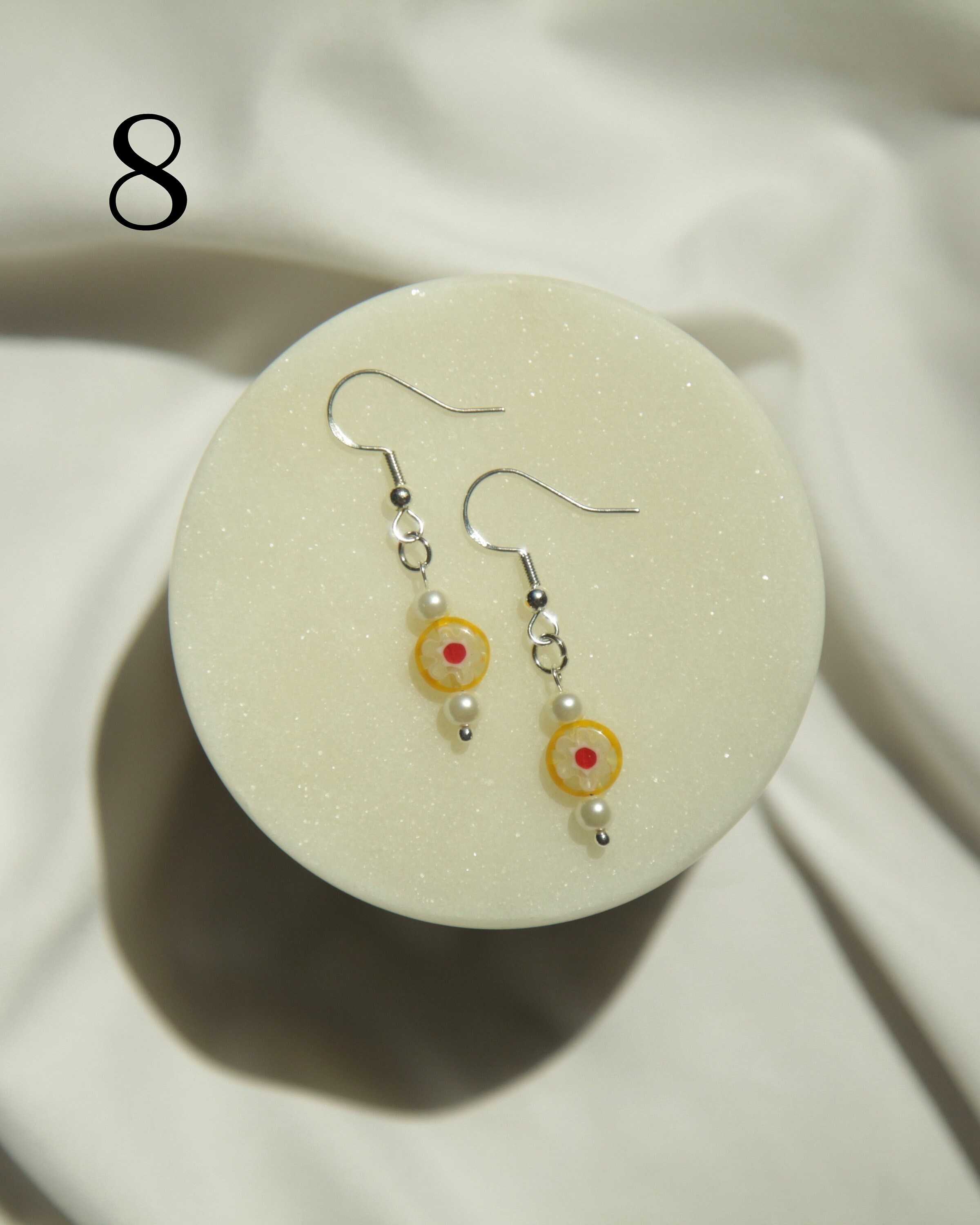 925 Sterling Silver/gold Pearl & Colorful Glass Bead Flower/millefiori Earrings (hypoallergenic ...