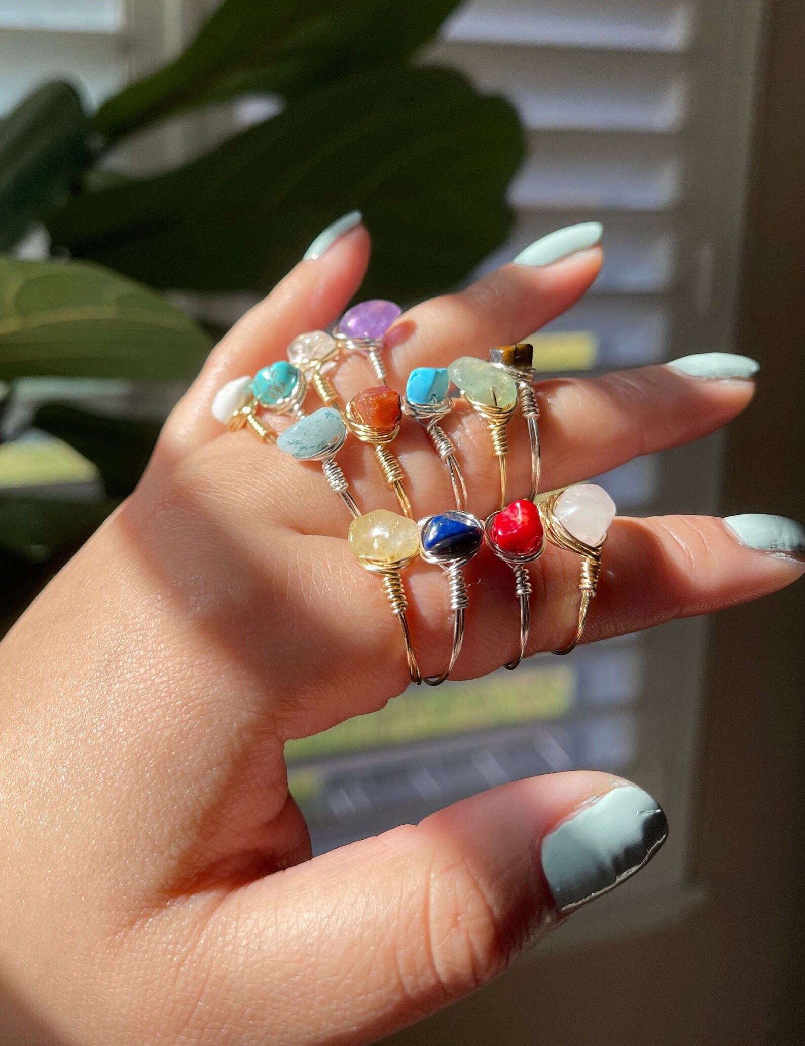 SILVER/GOLD Wire Wrapped Gemstone Ring Crystal Rings - Etsy