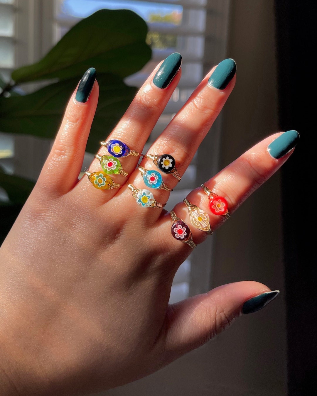 GOLD Flower Millefiori Wire Wrapped Ring, Colorful Ring, Handmade Ring ...