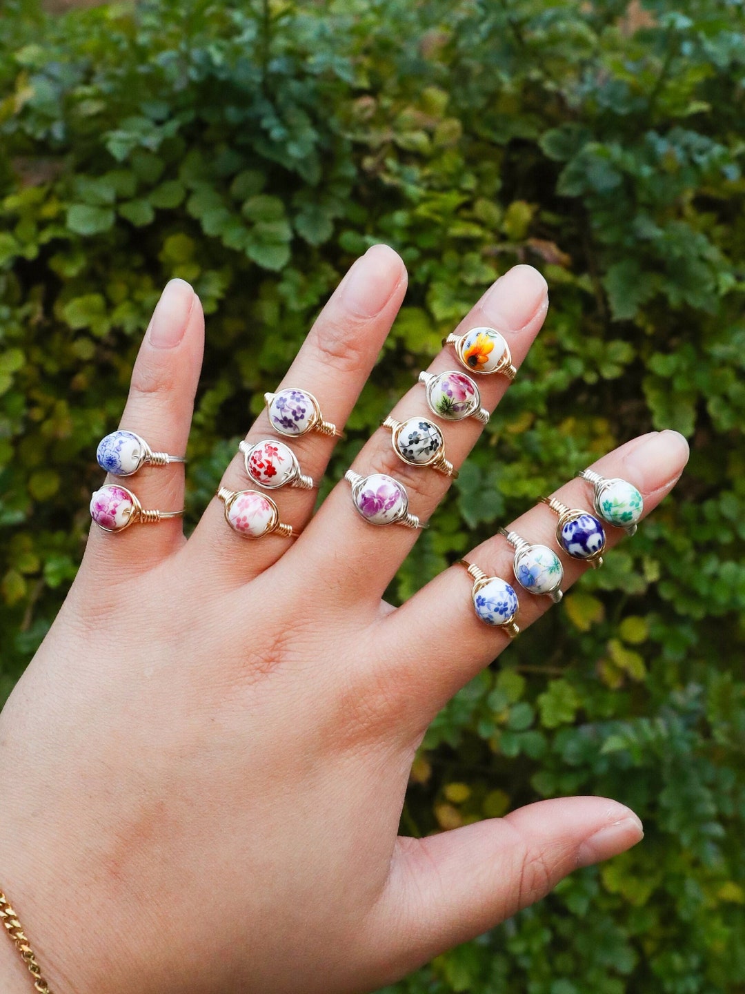 Handmade Wire Wrapped Floral Ceramic Ring, Custom Size - Etsy
