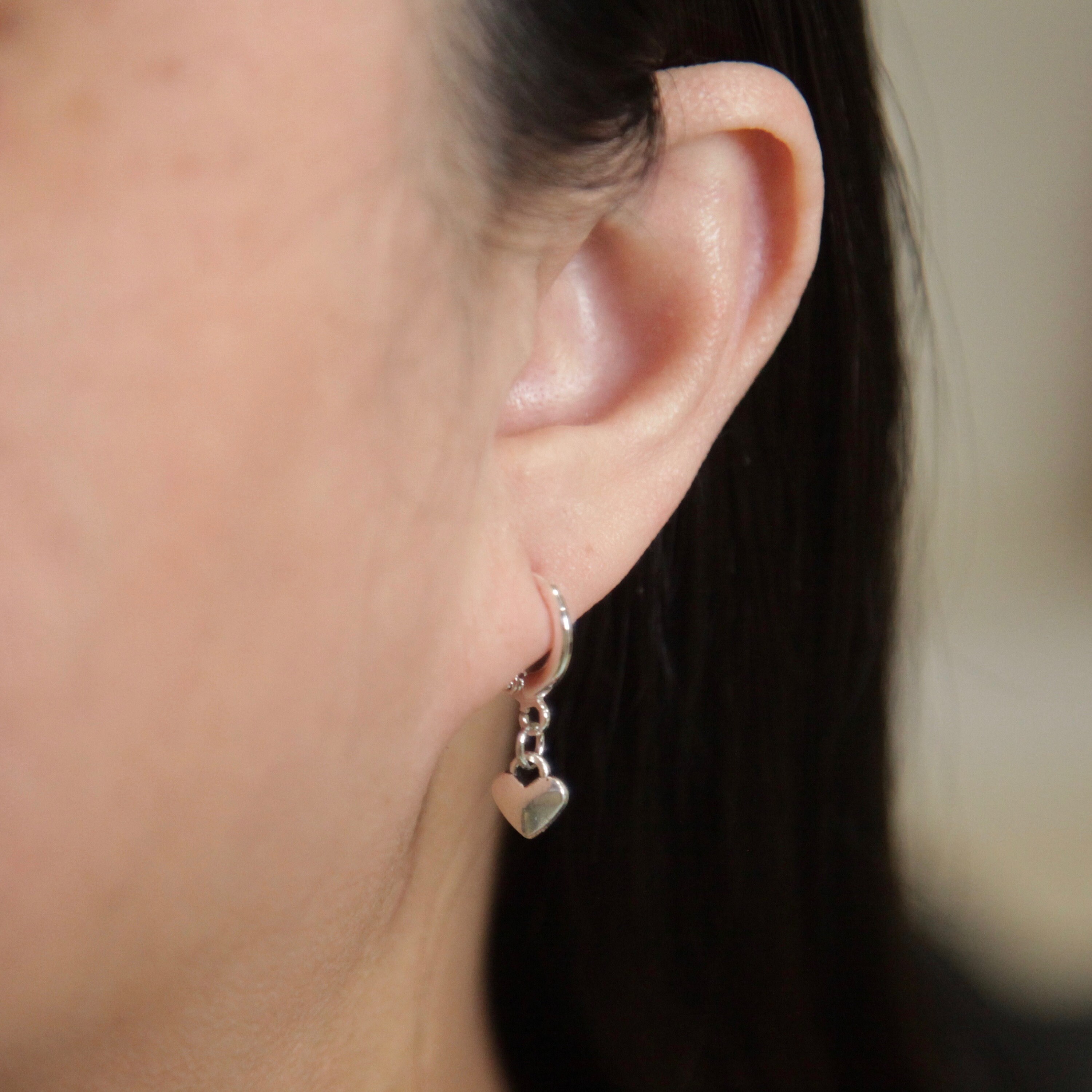 Sterling Silver Lever Back Heart Charm Huggie Earrings | Etsy