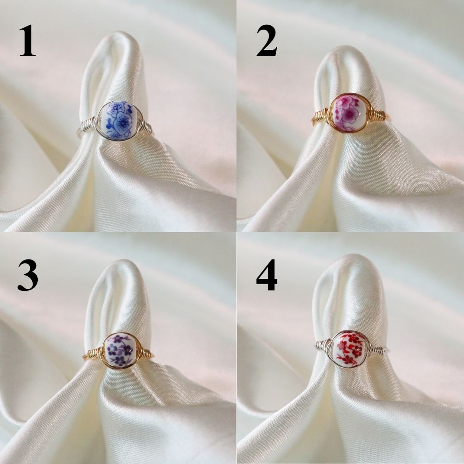 Handmade Wire Wrapped Floral Ceramic Ring, Custom Size - Etsy