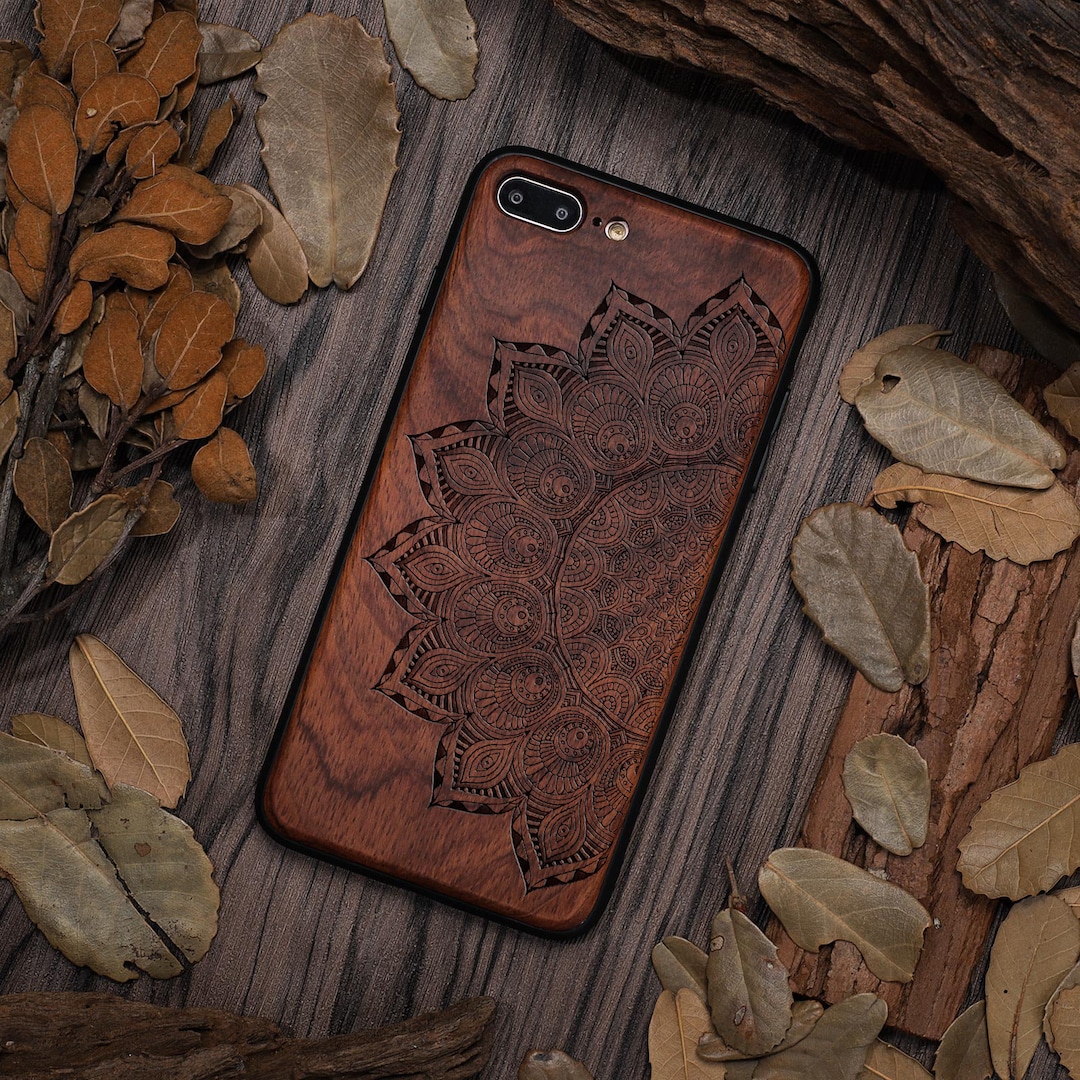 Engravable Mandala Rose Wood Phone Case for iPhone 11/12/13/14/15/16 ...