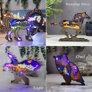 3D Wooden Animals Decoration With Purple Light Installed,wooden Bear ...
