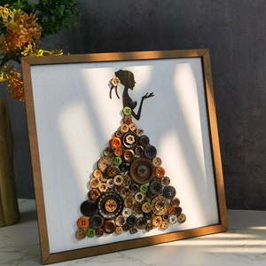 Wooden Girl Button Art Decor,button Artwork Frame Sign,mother's Day ...