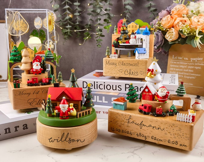 Personalised Wooden Light-up Music Box - Christmas Decor - LED Music ...