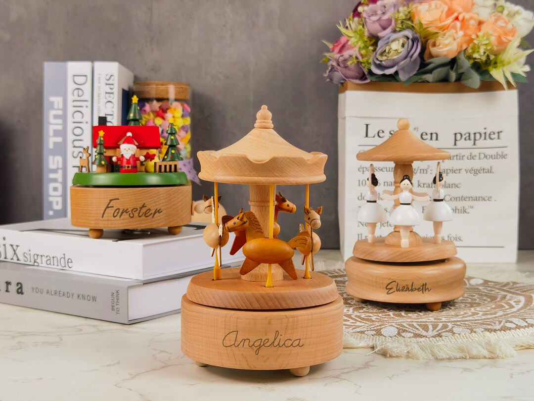 Personalized Engraved Keepsake Carousel Music Box,wooden Christmas ...