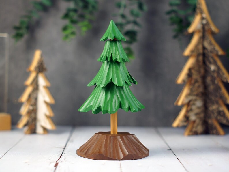 Wooden Christmas Tree Art Figurine, Hand Painted Santa Wood Carving ...