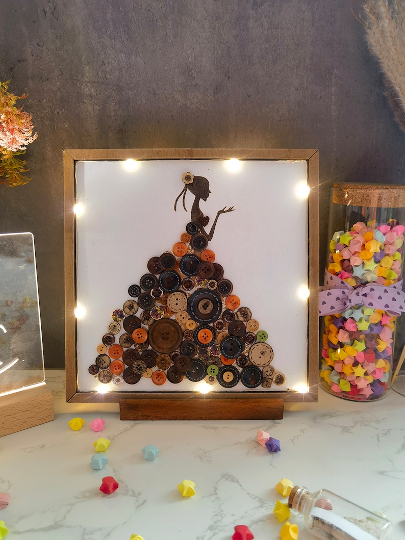 Wooden Girl Button Art Decor,button Artwork Frame Sign,mother's Day ...