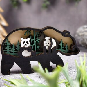 3D Wooden Panda Raccoon Decoration With Light,wooden Wildlife Animal ...