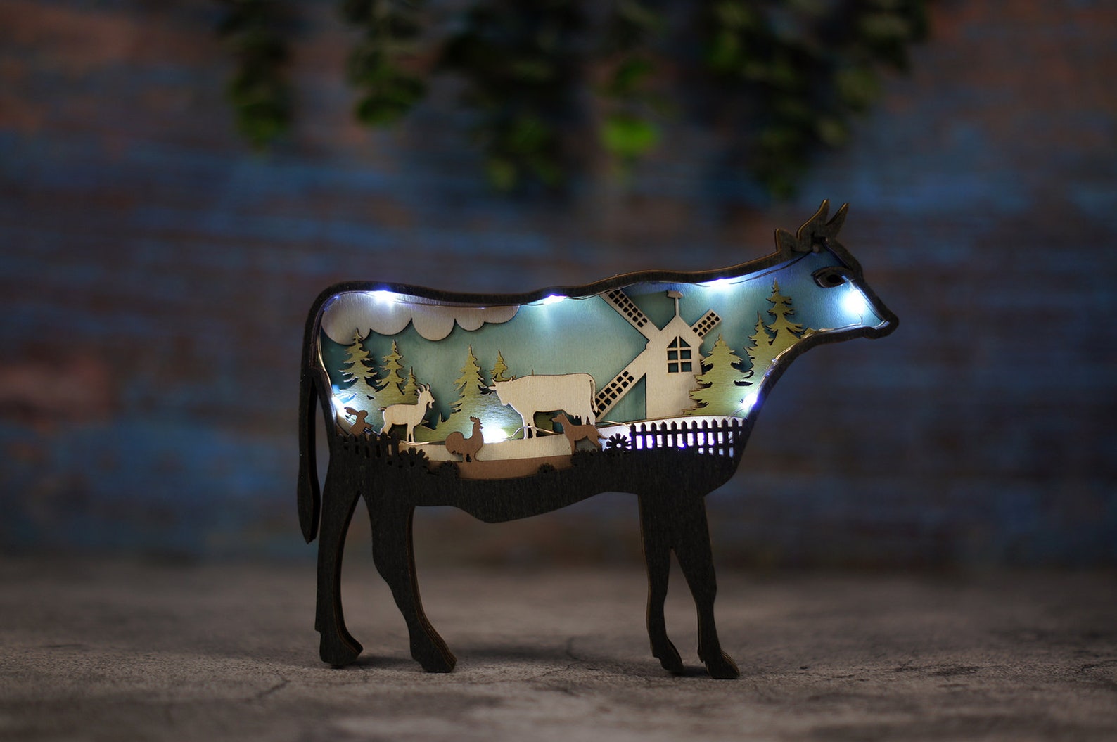 3D Wooden Cattle Sheep Pig Decoration With Lightwooden Farm - Etsy