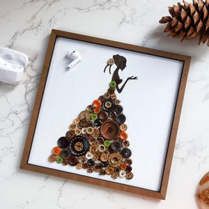 Wooden Girl Button Art Decor,button Artwork Frame Sign,mother's Day ...