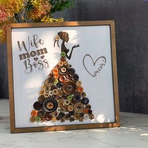 Wooden Girl Button Art Decor,button Artwork Frame Sign,mother's Day ...