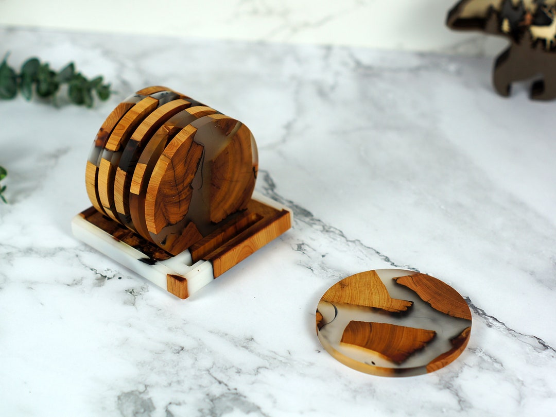 Handcrafted Wooden Epoxy Resin Coasters,9cm Round Square Wooden Coaster ...