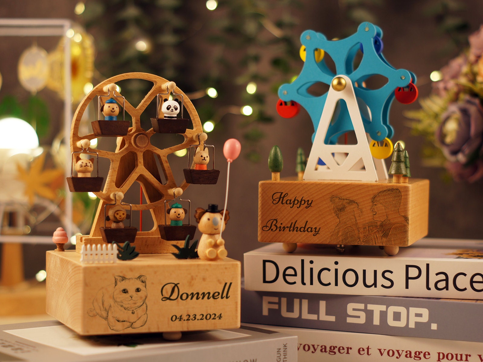 Personalized Engraved Keepsake Carousel Ferris Wheel Music Box,wooden ...