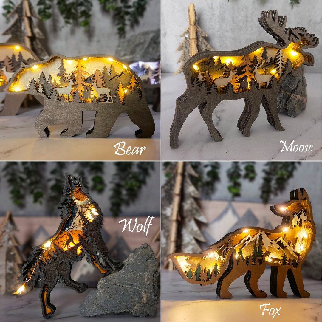 Personalized Wooden Animal Toys Decoration With Warm Light Installed,3d ...