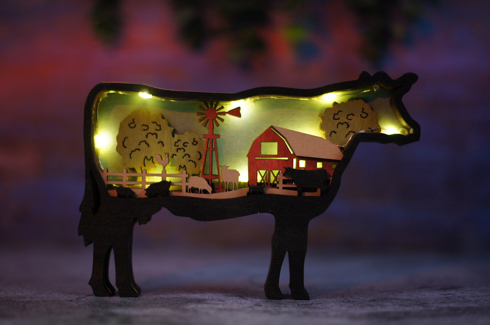 3D Wooden Cattle Sheep Pig Decoration With Light,wooden Farm Animal ...