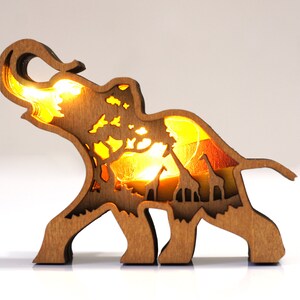 3D Wooden Elephant Decoration With Light,wooden Animal Craft,wooden ...