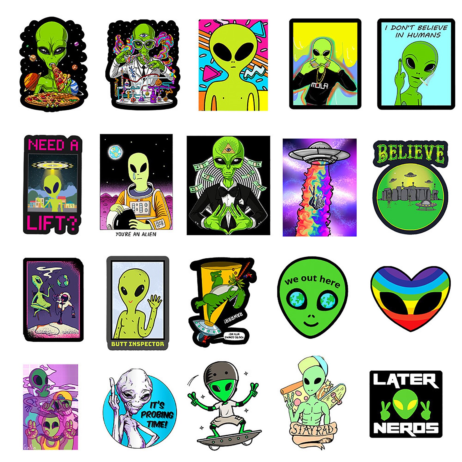 50pcs Alien Stickers green stickers cartoon stickers | Etsy