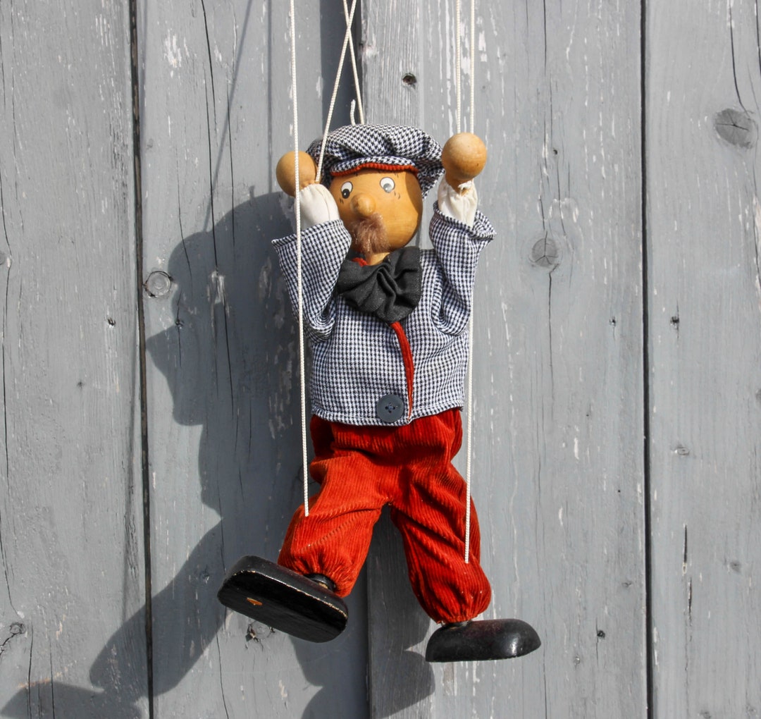 Vintage French Wooden Marionette String Puppet / 1960s French Wood ...