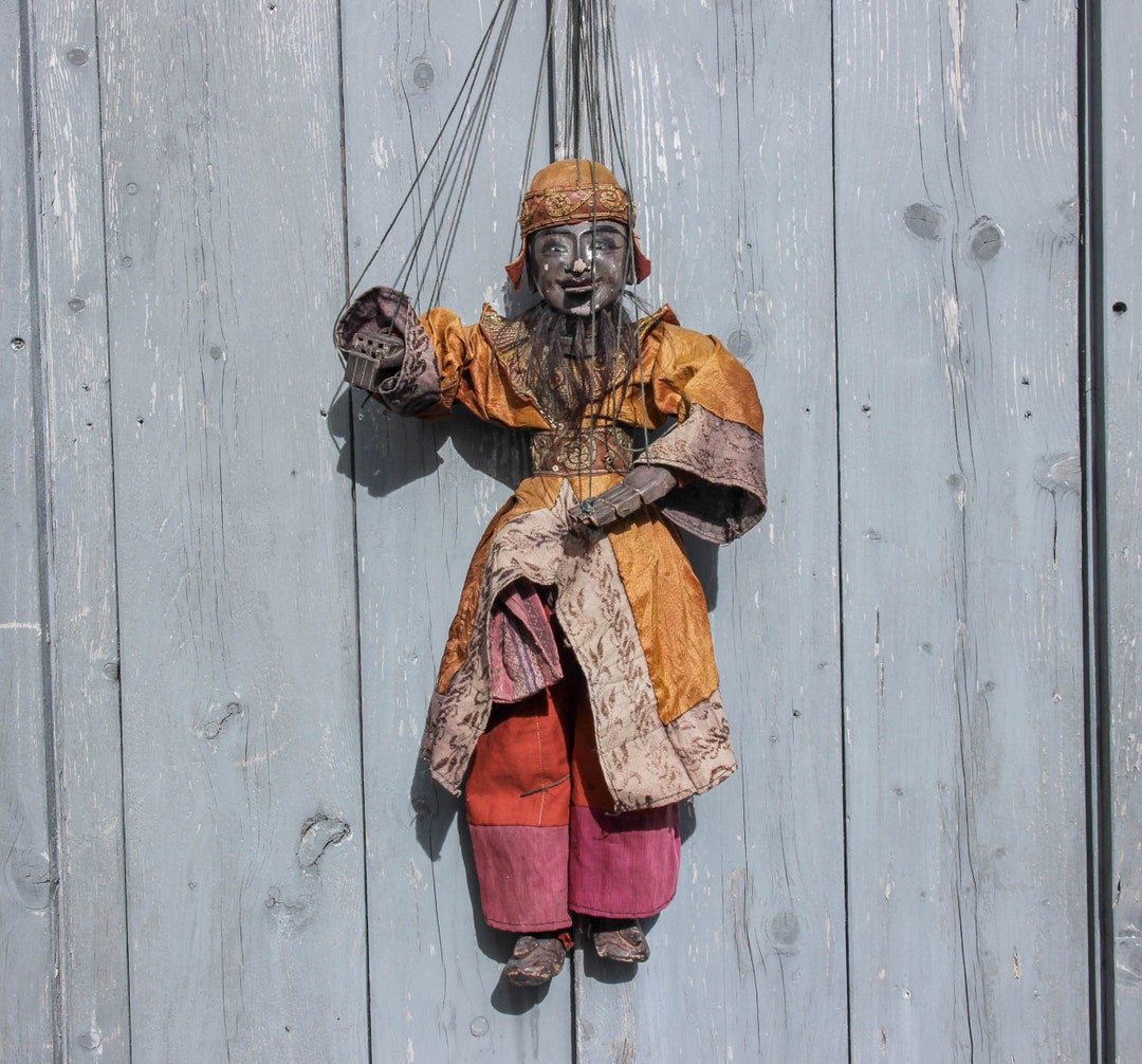 Antique Traditional Burmese Handmade Wooden Marionette With Horse Hair ...