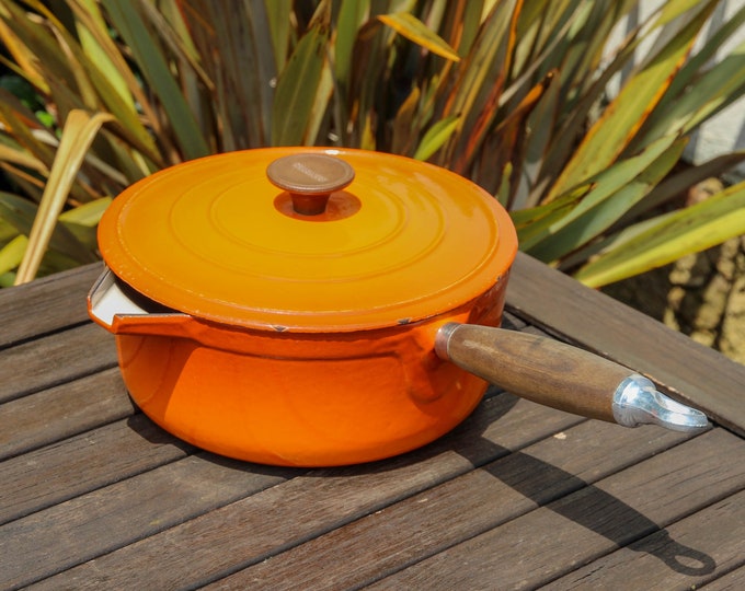 Vintage COUSANCES Orange Cast Iron Size 20 Saucepan Made by LE CREUSET ...