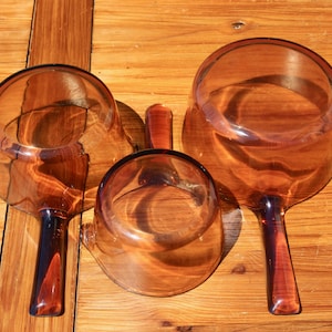 Set of 3 Vintage French VISION CORNING Smoked Glass Saucepans / 1980s ...