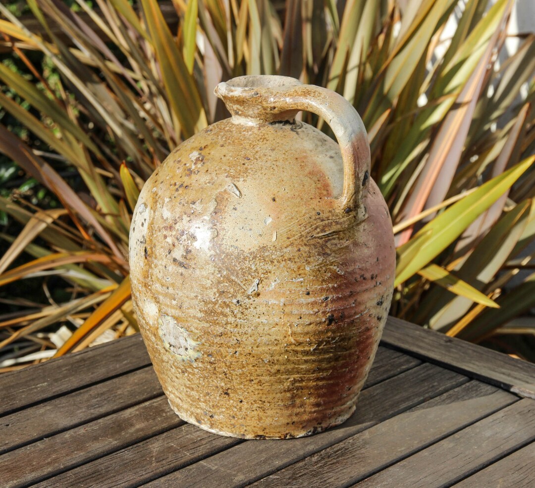 Antique French Stoneware Oil Jug / Handthrown Water, Wine Bottle ...