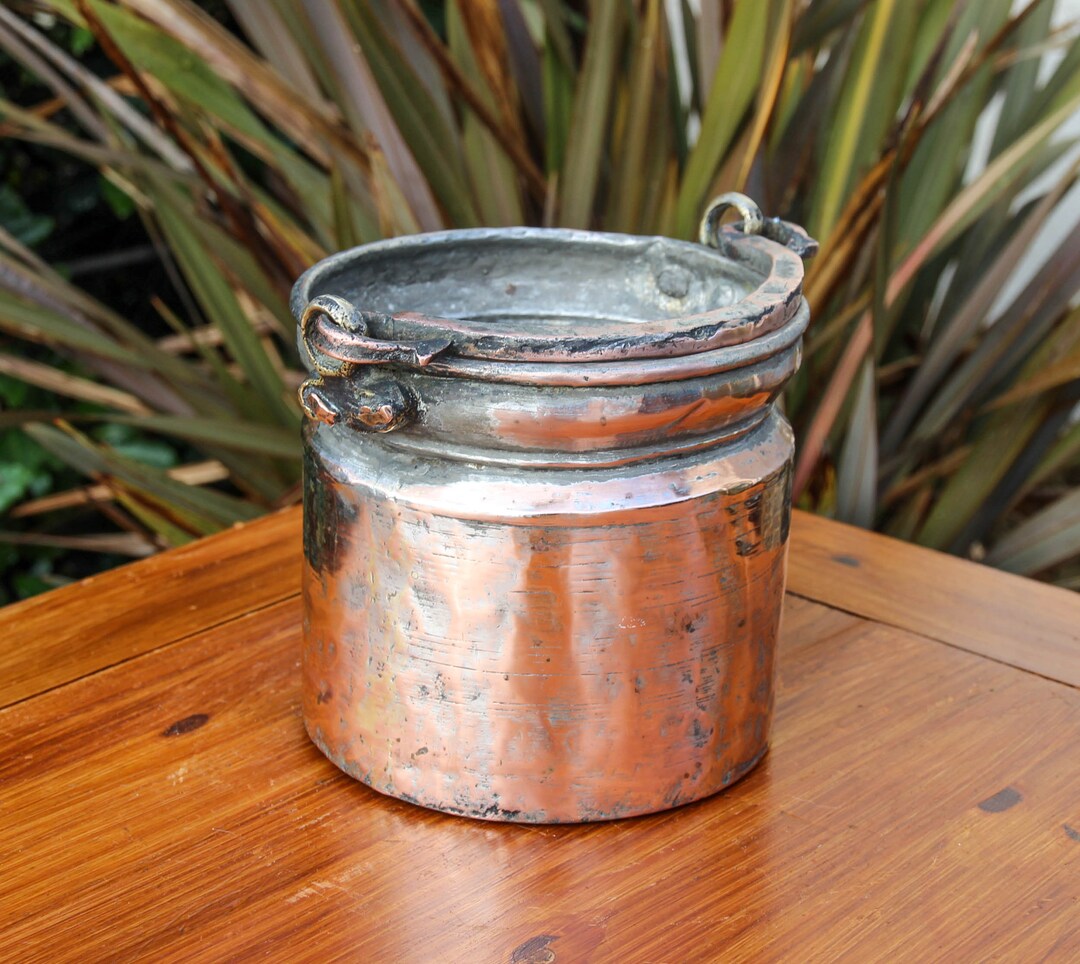 Antique French Sourced Small Hammered Copper Hanging Pot / Rustic Small ...