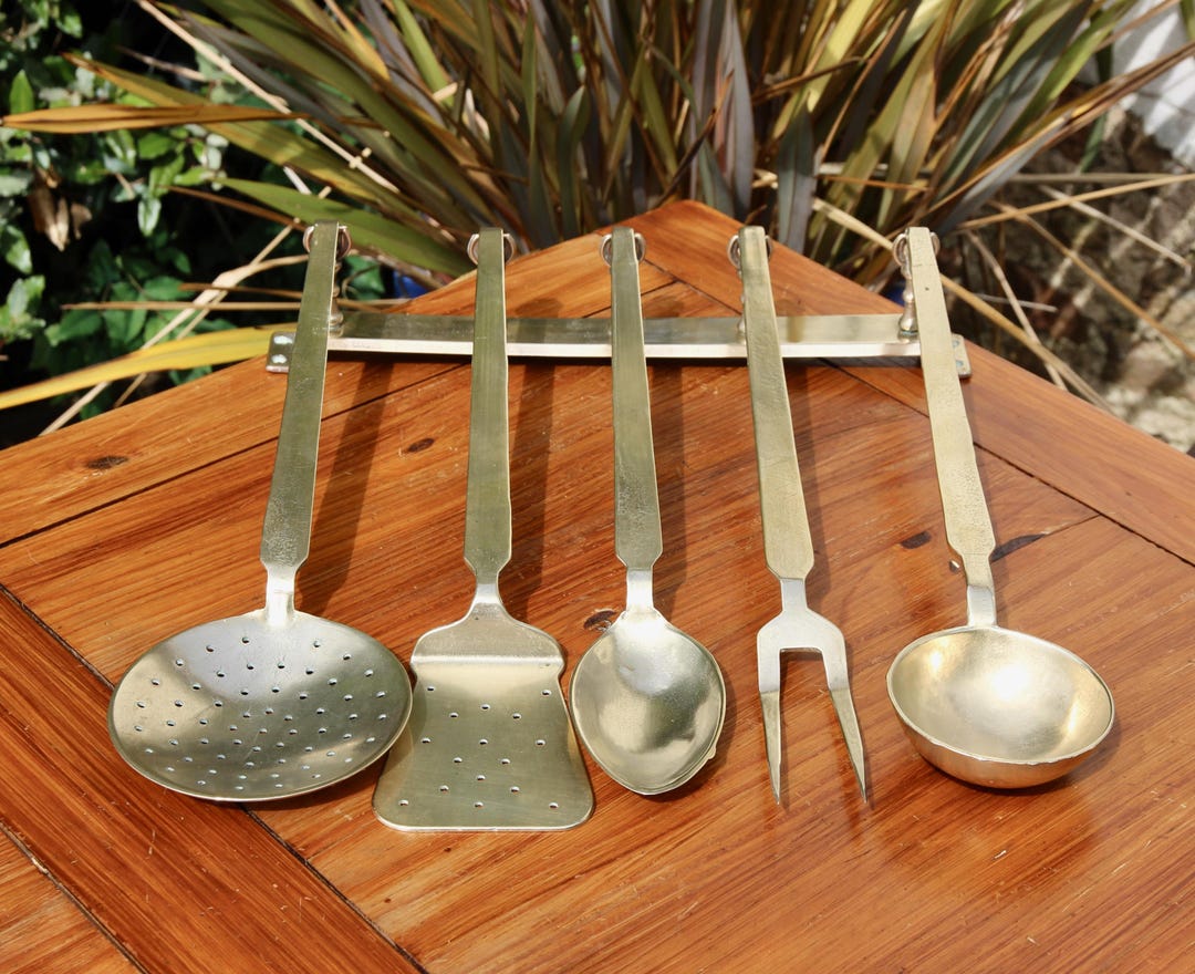 Set of 5 Vintage French Brass Kitchen Cooking Utensils With Hanging ...