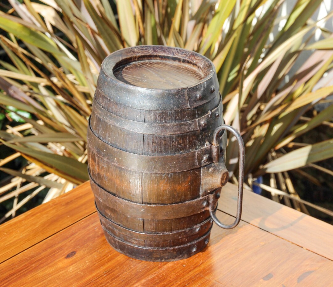 Antique French Bourgogne Oak Barrel With Wrought Iron Handle / Early ...