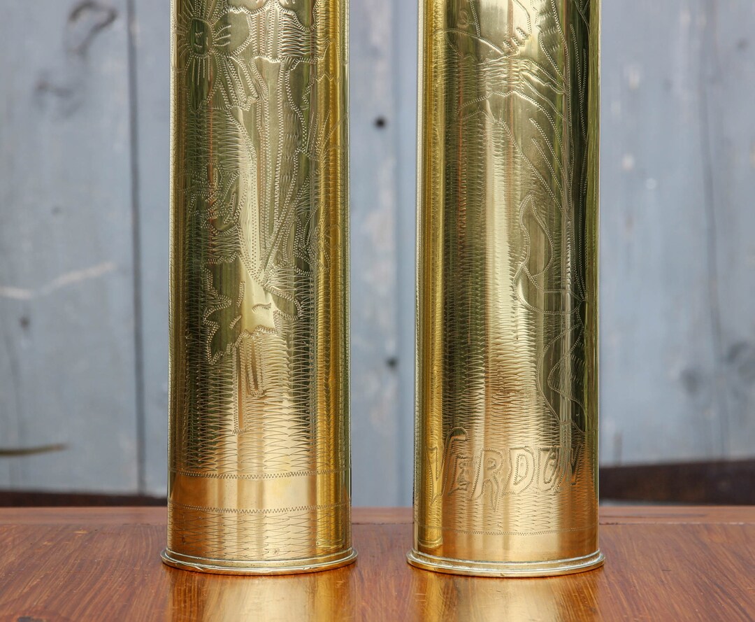 Pair of French WWI Trench Art Brass Shell Cases From the Battle of ...