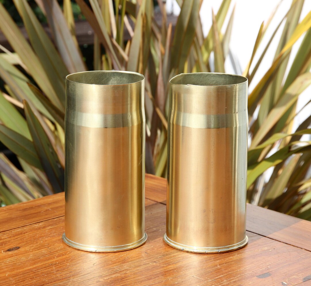 Pair of French WWI Trench Art Brass Shell Cases / 2 Antique Brass Vases ...