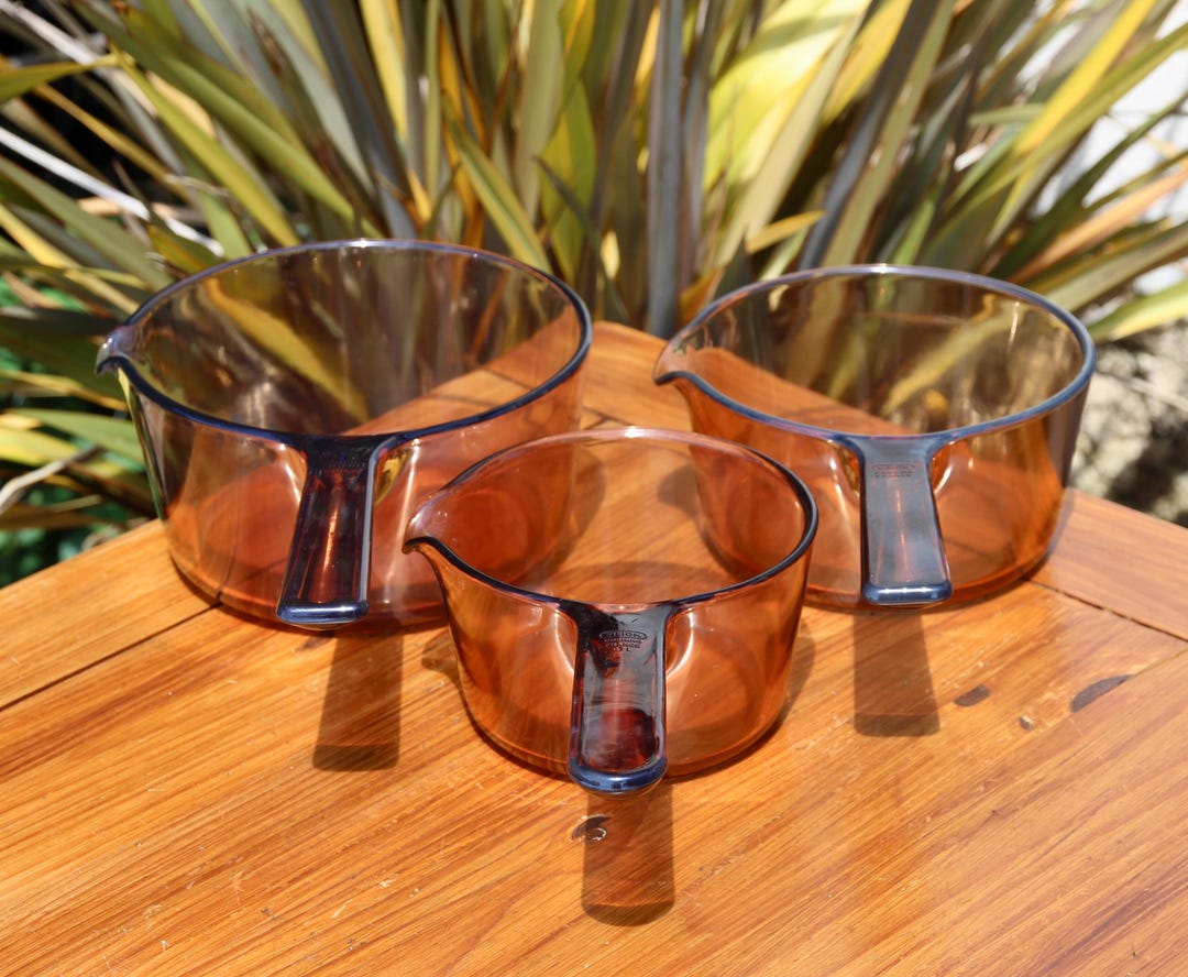 Set of 3 Vintage French VISION CORNING Smoked Glass Saucepans / 1980s ...