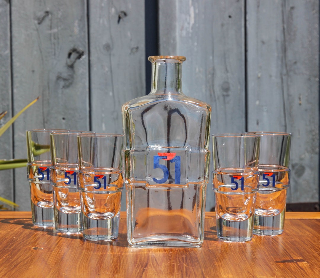 Set of 5 Vintage French PASTIS 51 Glasses and Water Carafe / 1970s ...