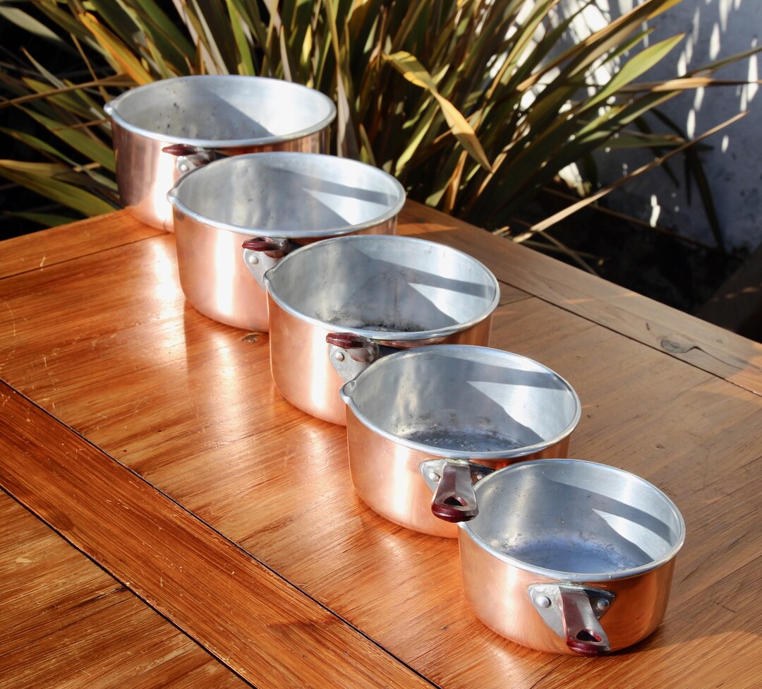 Set of 5 Vintage French Graduated Copper Pans With Bakelite Handles ...