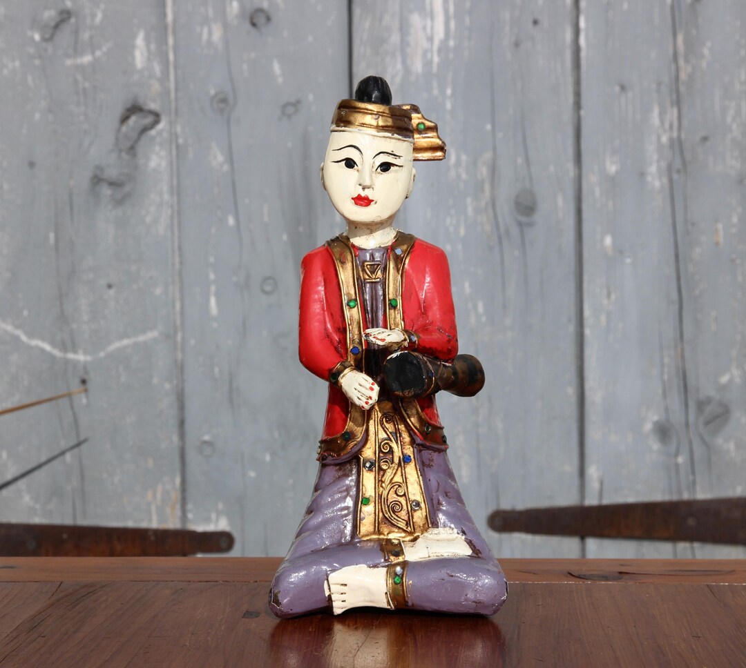 Vintage Traditional Burmese Handmade Wooden Musician Figurine / Asian ...