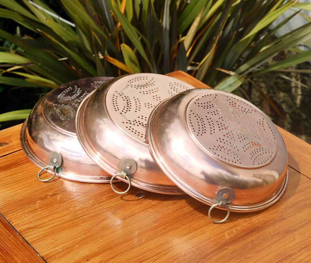 Set of 3 Vintage French Copper Sieve Dishes With Brass Hooks / French ...